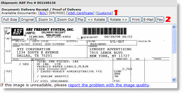 ABF Freight System, Inc. - Document Retrieval Info Page
